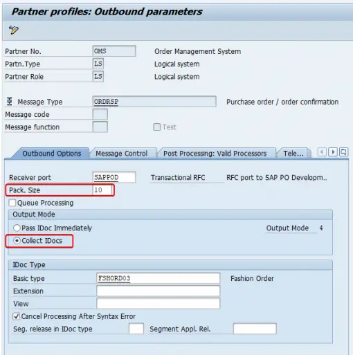 Idoc Package Size Configuration Partner Profile Collect Idocs We20